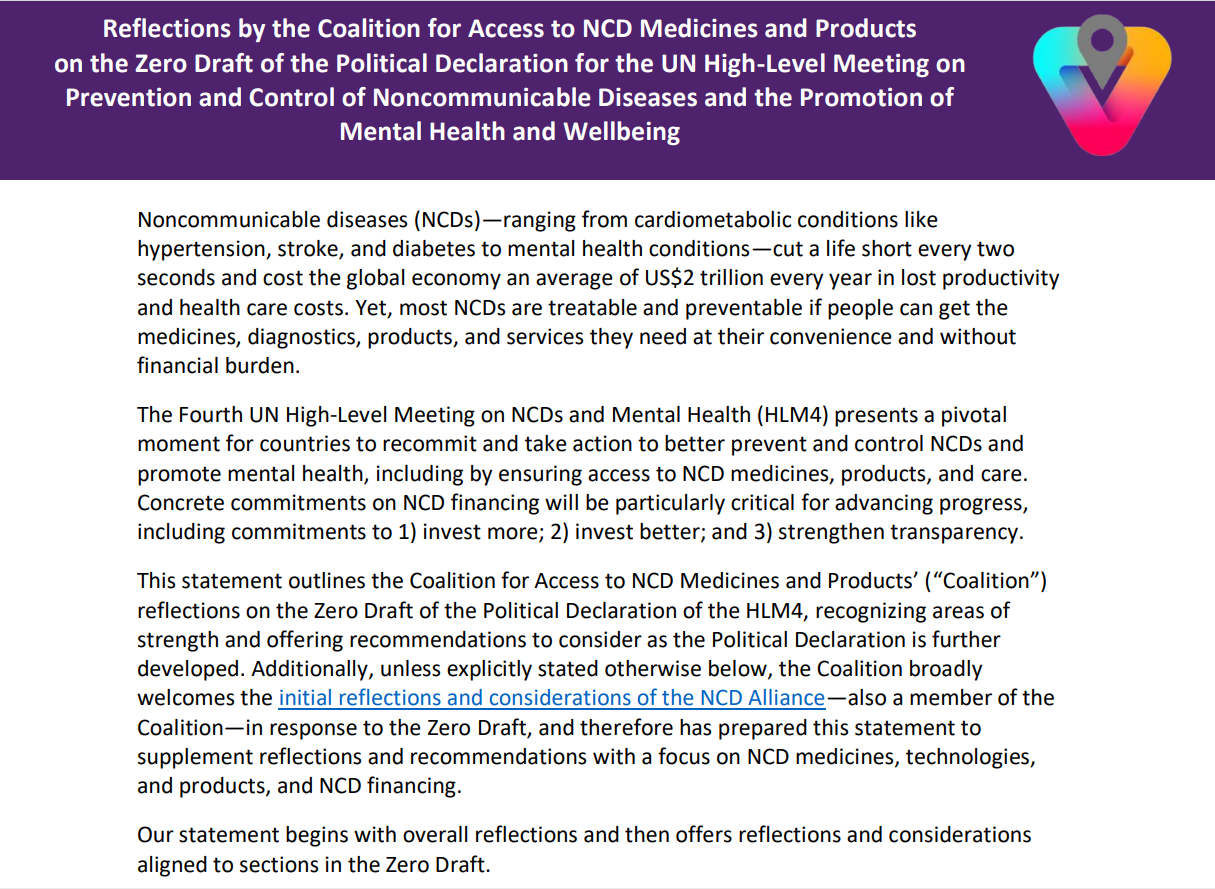 HLM4 zero Draft Political Declaration: GCM Participants Reactions | Knowledge Action Portal on NCDs